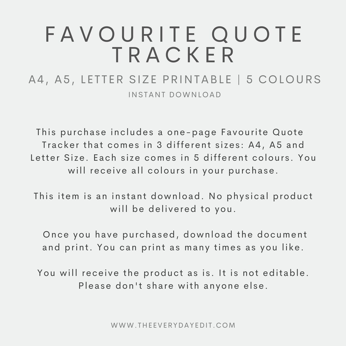 Favourite Quote Tracker Printable, Quote Journal Printable ...