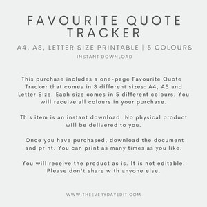 Favourite Quote Tracker Printable, Quote Journal Printable ...
