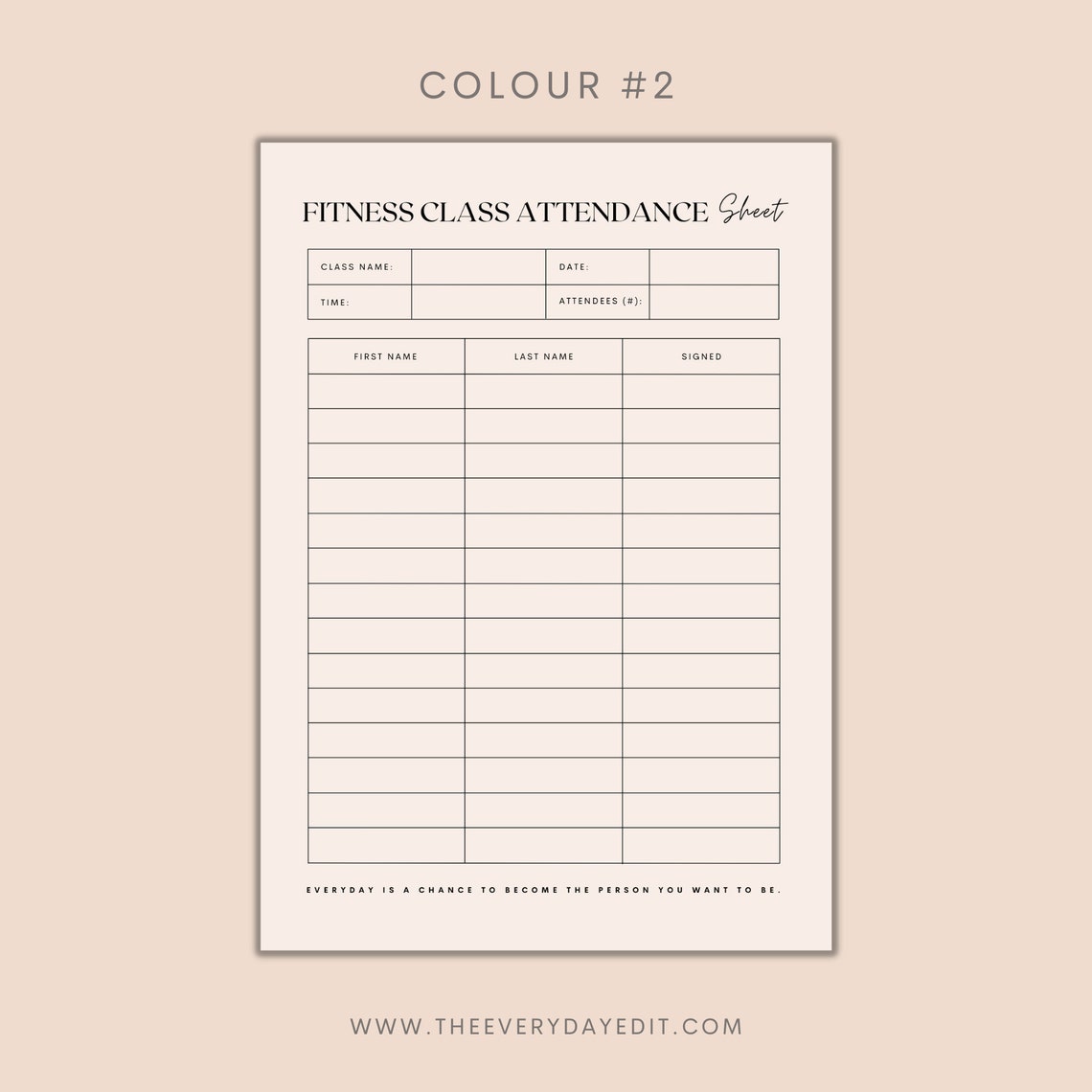 Fitness Class Attendance Sheet Printable, Sign off Sheet, Fitness ...