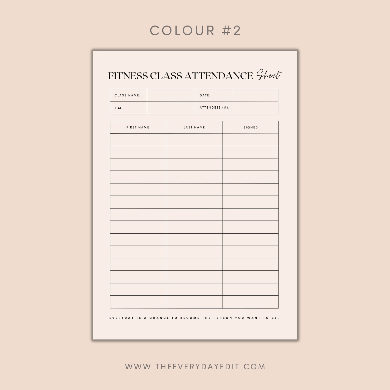 Fitness Class Attendance Sheet Printable, Sign off Sheet, Fitness ...