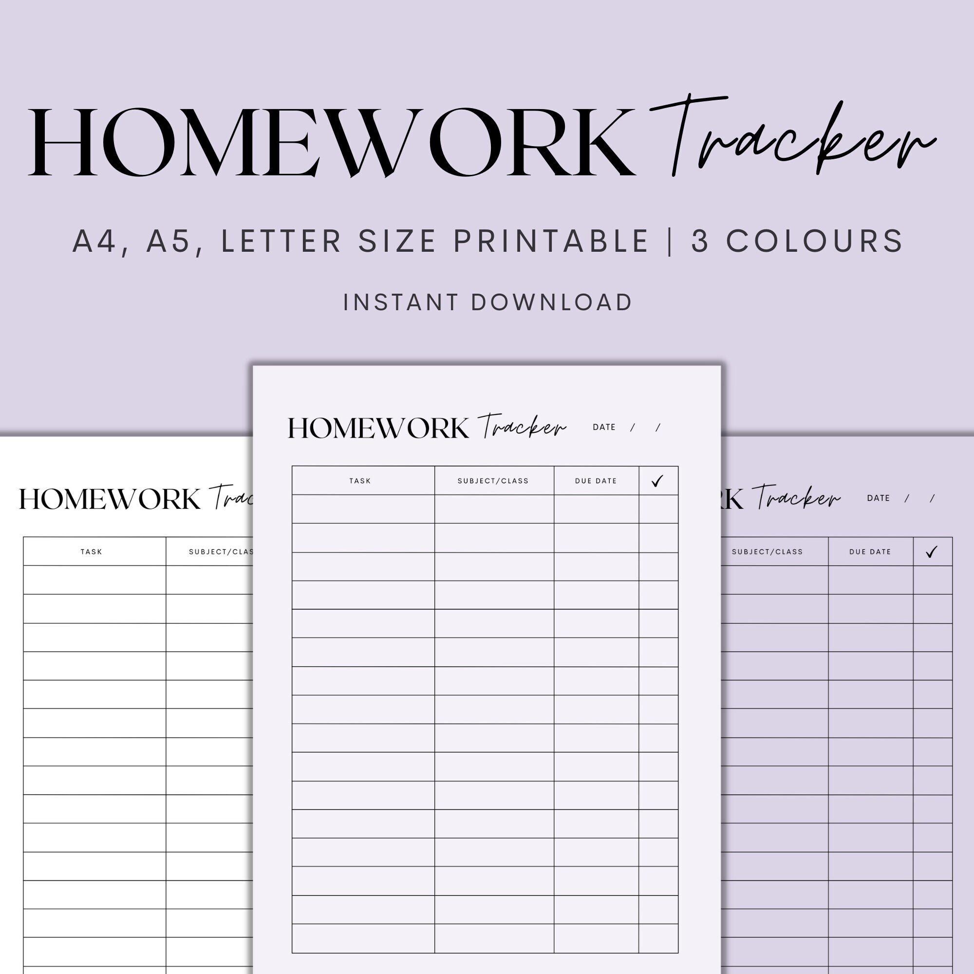 Homework Tracker Printable, School Planner Printable, Assignment ...