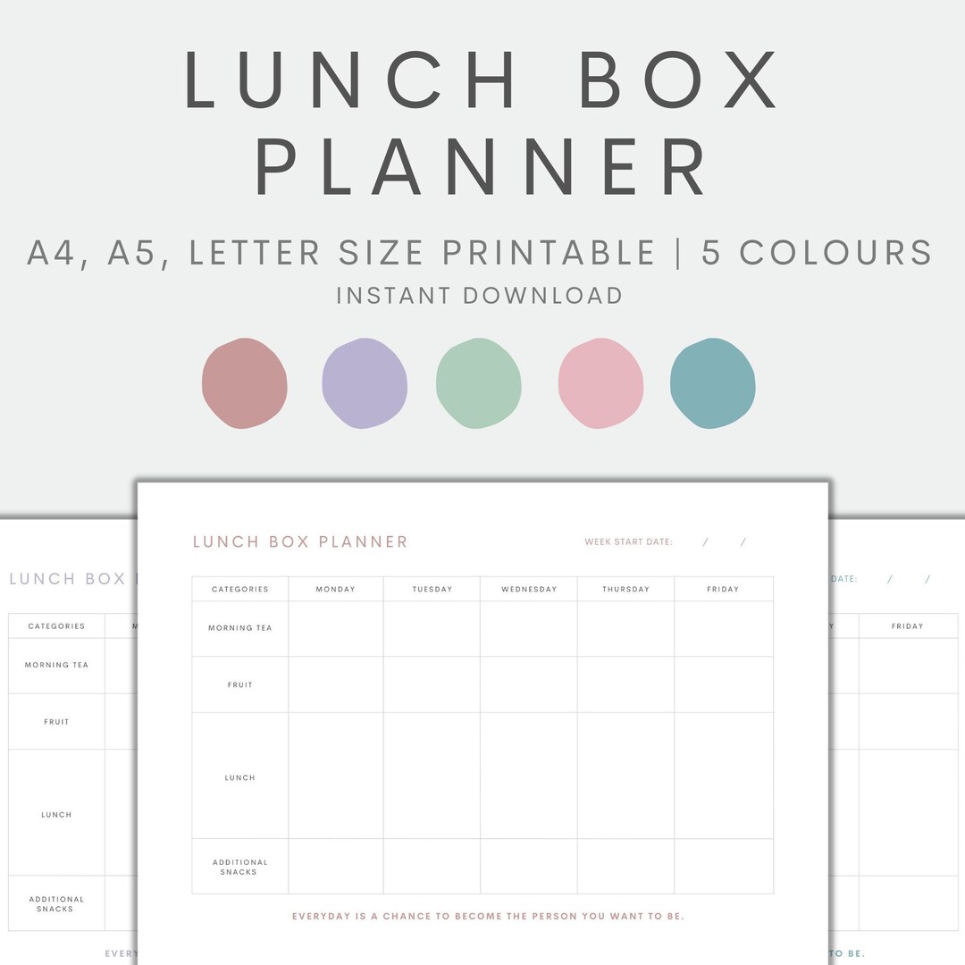 Lunch Box Planner Printable, Back to School Lunch Planner, Meal Planner ...
