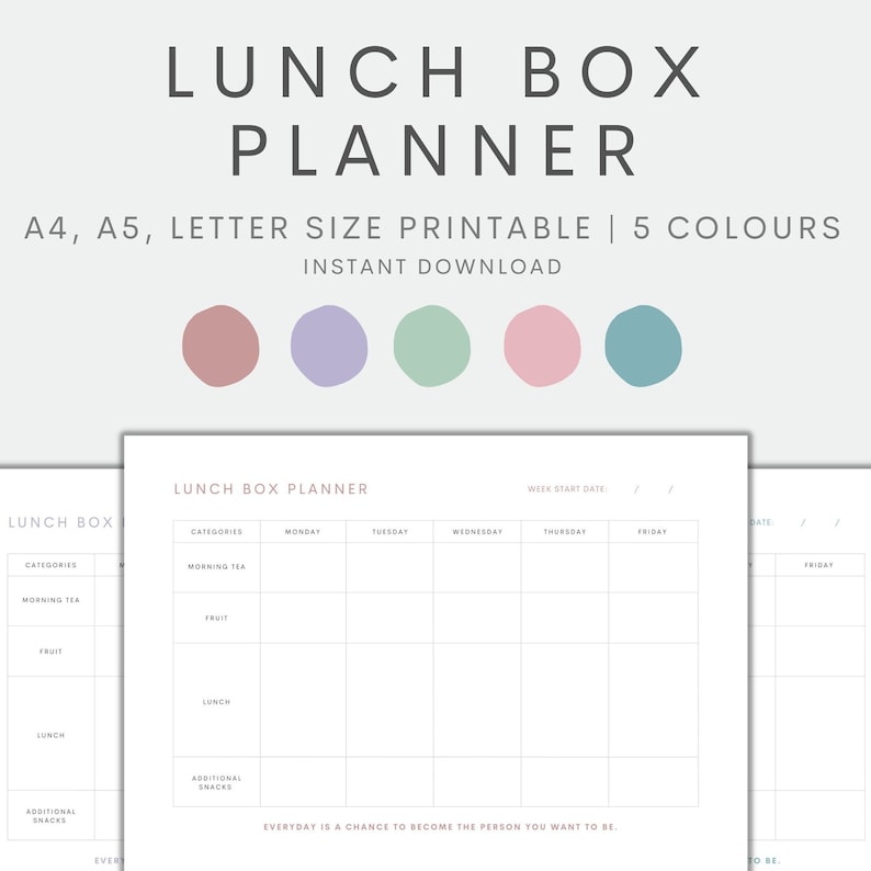 Lunch Box Planner Printable, Back to School Lunch Planner, Meal Planner ...