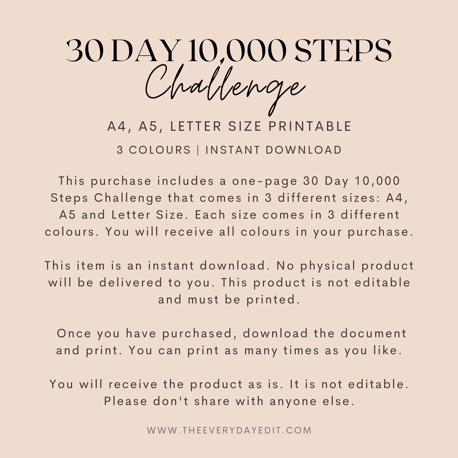 30 Day 10000 Steps Challenge Printable, 30 Day Challenge, Steps Tracker ...
