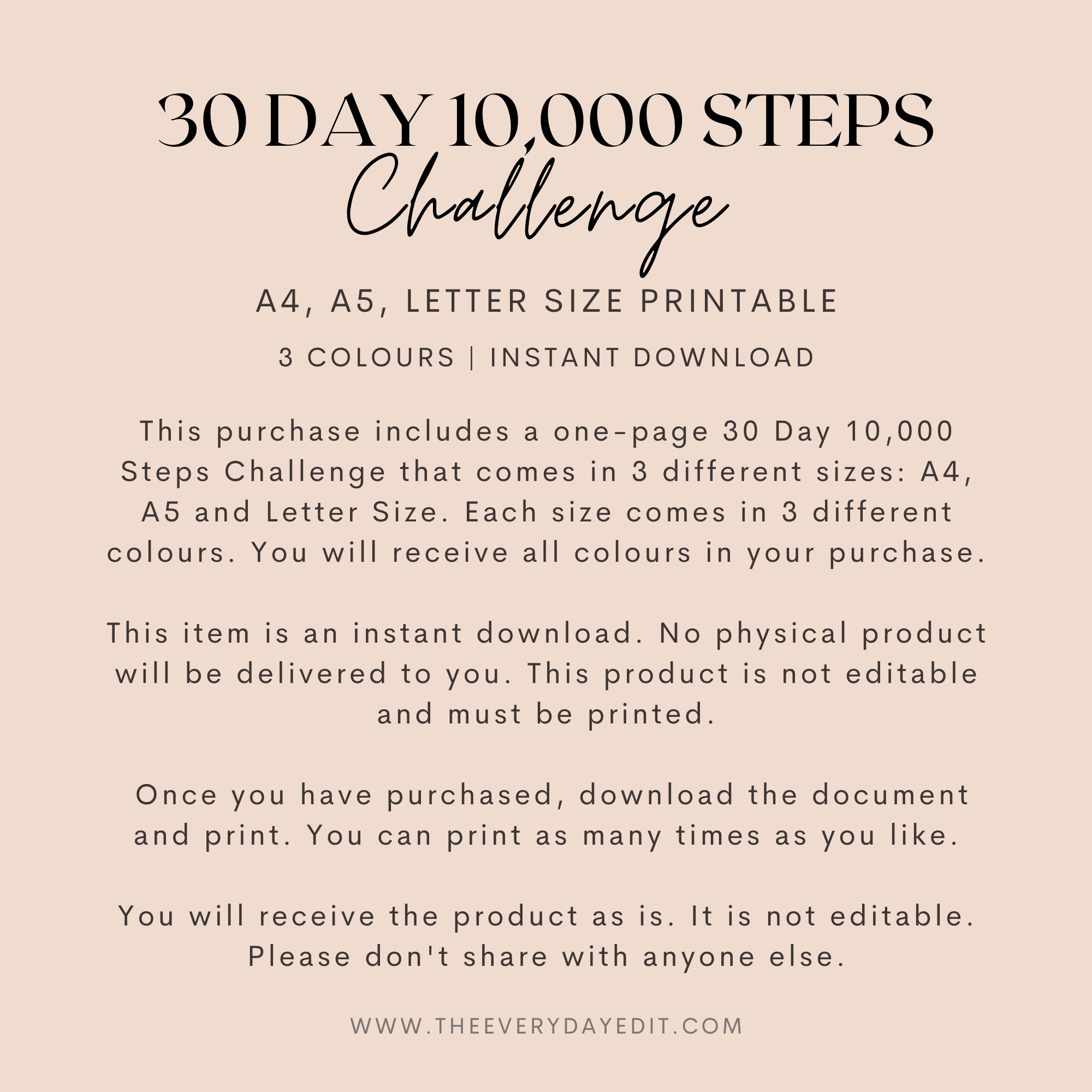30 Day 10000 Steps Challenge Printable, 30 Day Challenge, Steps Tracker ...