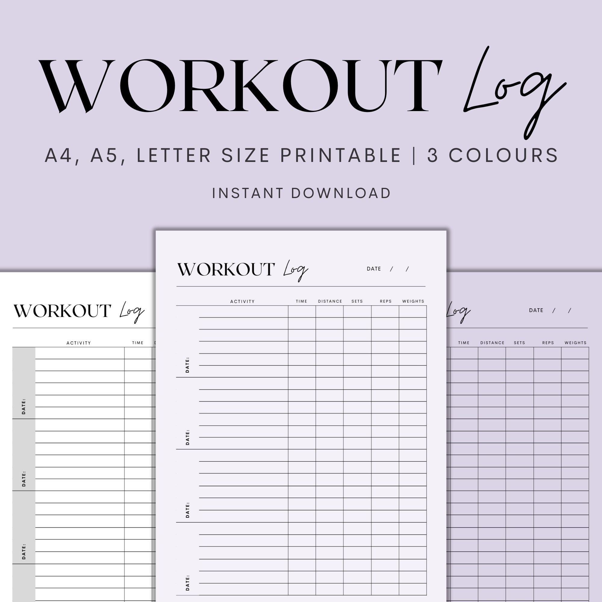 Workout Log Printable, Workout Planner Printable, Workout Tracker ...