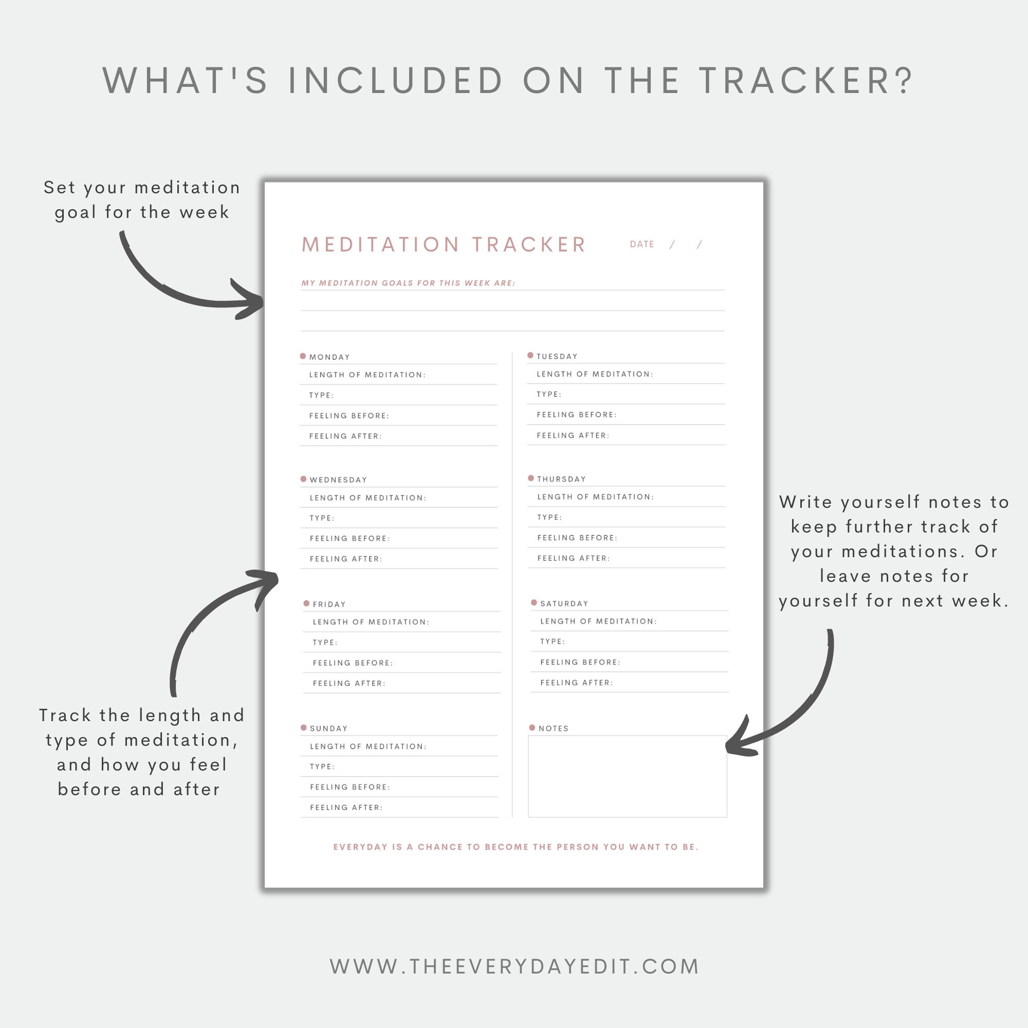 Meditation Tracker Printable Weekly Tracker Meditation - Etsy Australia