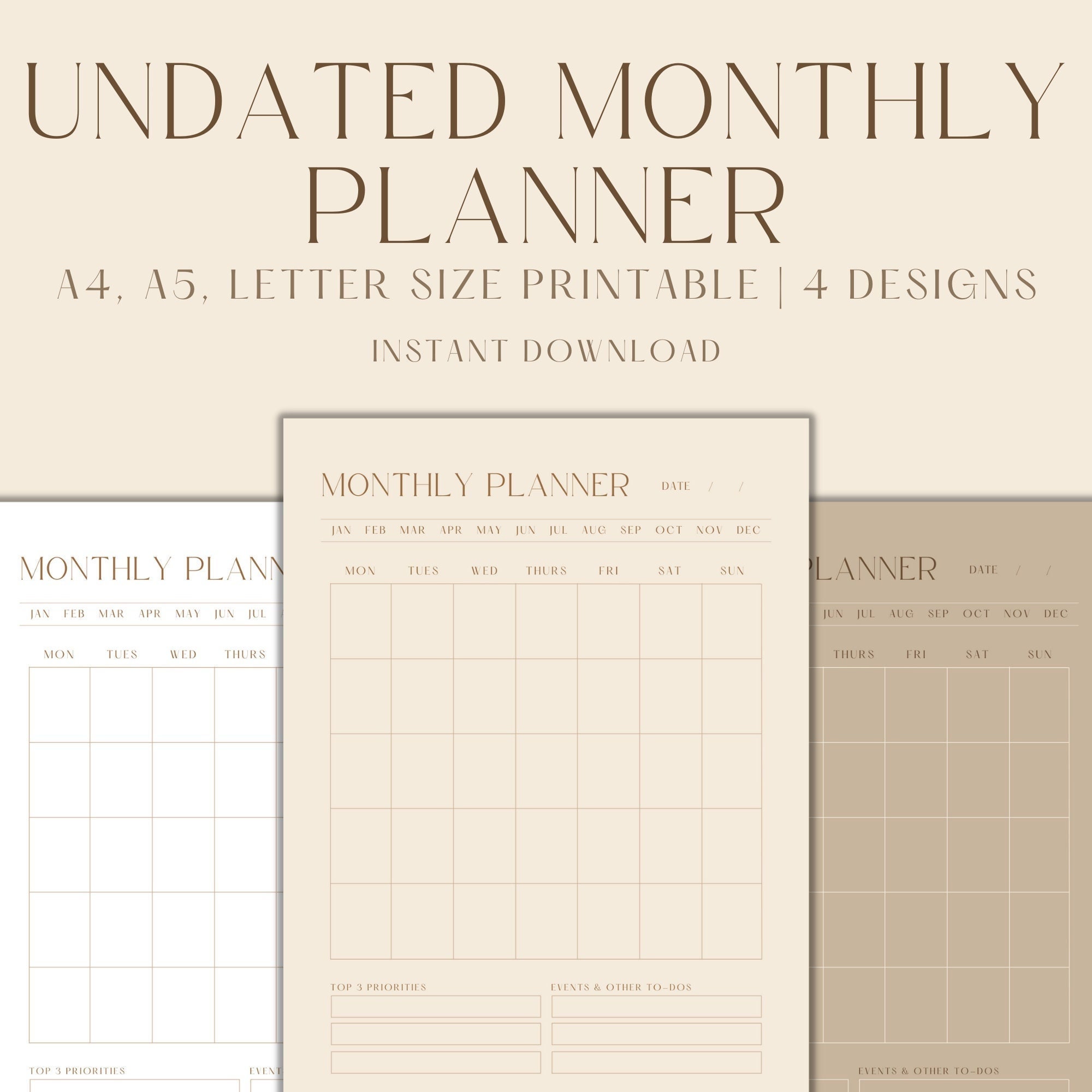 Undated Monthly Planner Printable Monthly Calendar Printable - Etsy