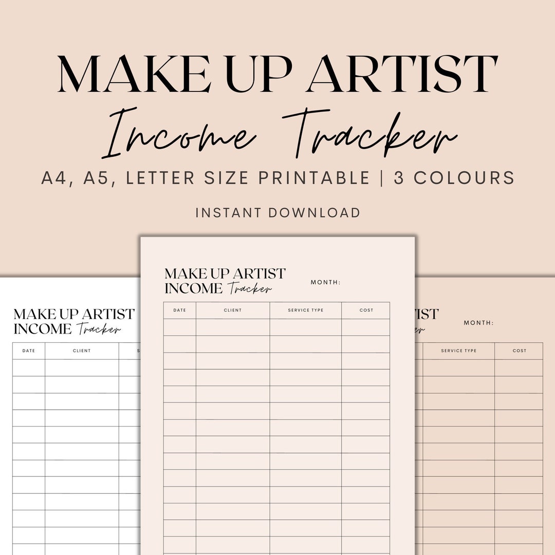 Make up Artist Income Tracker Printable, Make up Artist Forms, Income ...