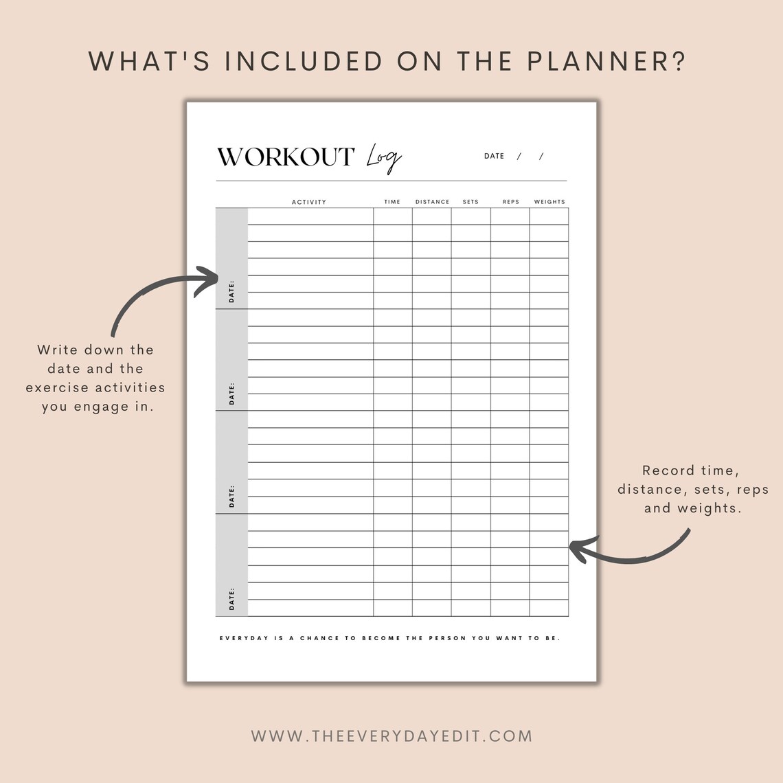 Workout Log Printable, Workout Planner Printable, Fitness Planner ...