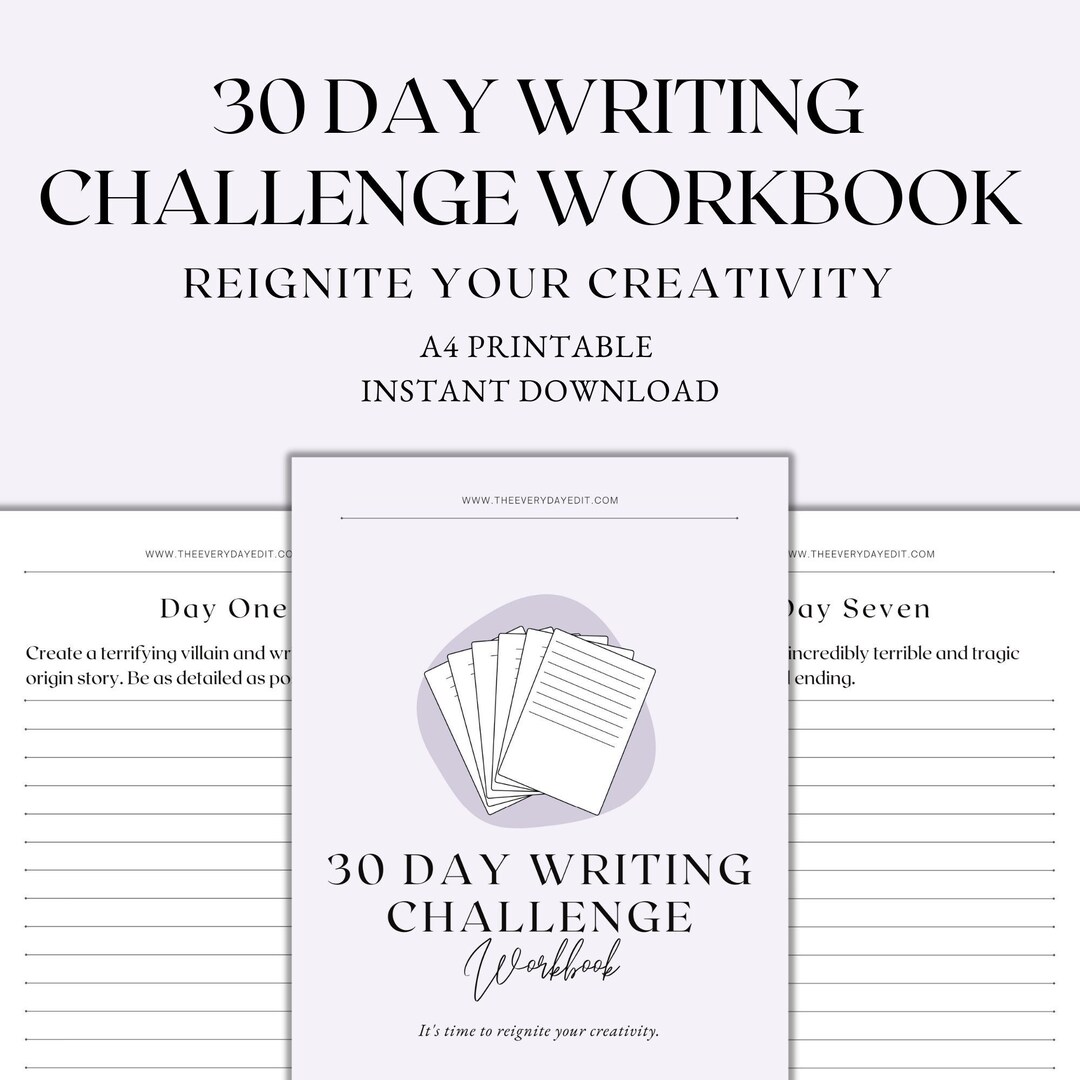 30 Day Writing Challenge Workbook Printable, Book Writing Prompts ...