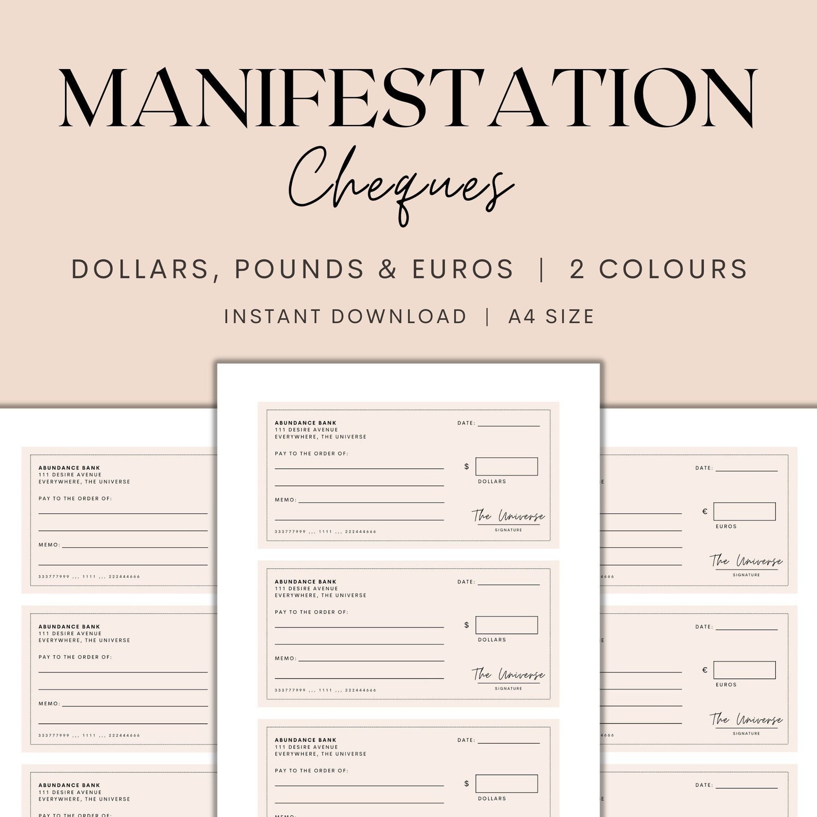 Manifestation Cheques Printable, Manifestation Checks, Law of ...