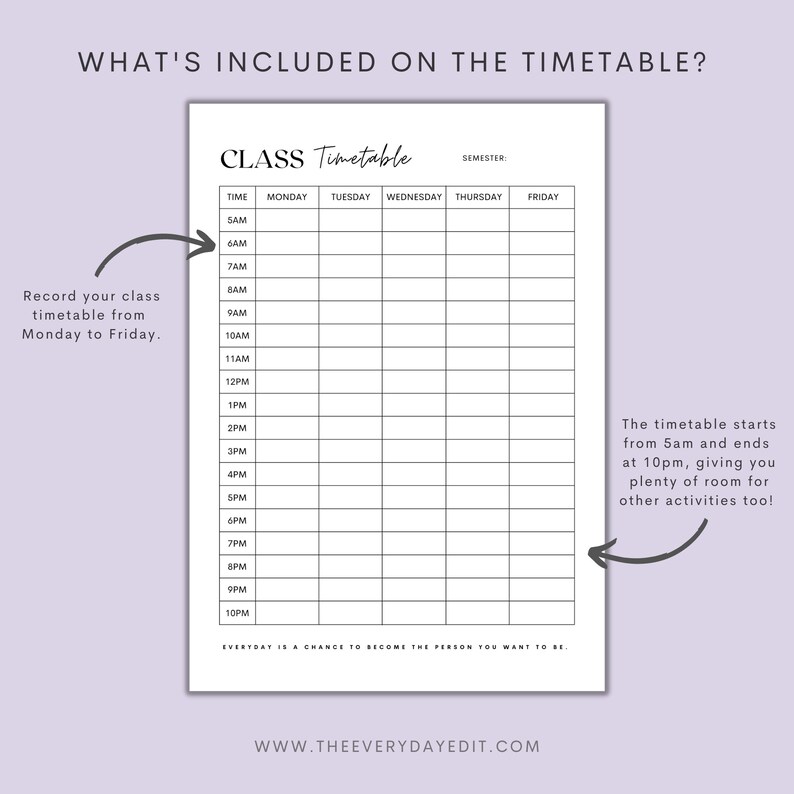 Weekly Class Timetable Printable, Weekly Planner Printable, Class ...