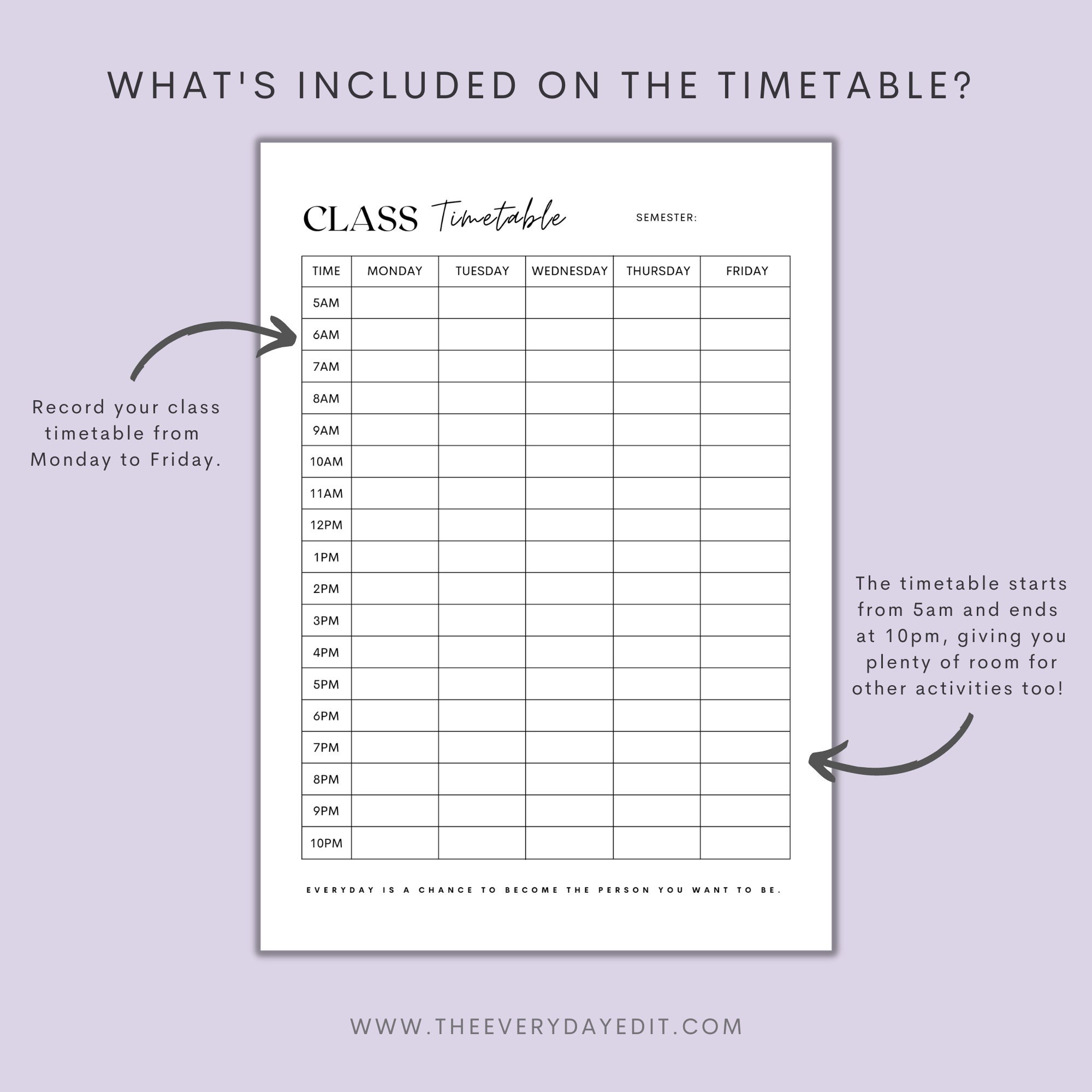 Weekly Class Timetable Printable, Weekly Planner Printable, Class ...
