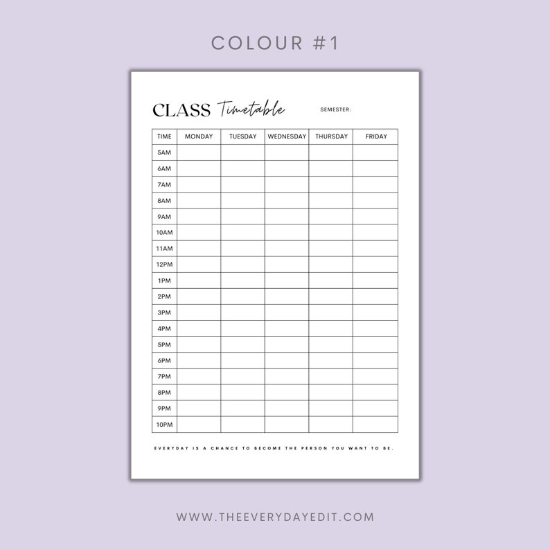 Weekly Class Timetable Printable, Weekly Planner Printable, Class ...