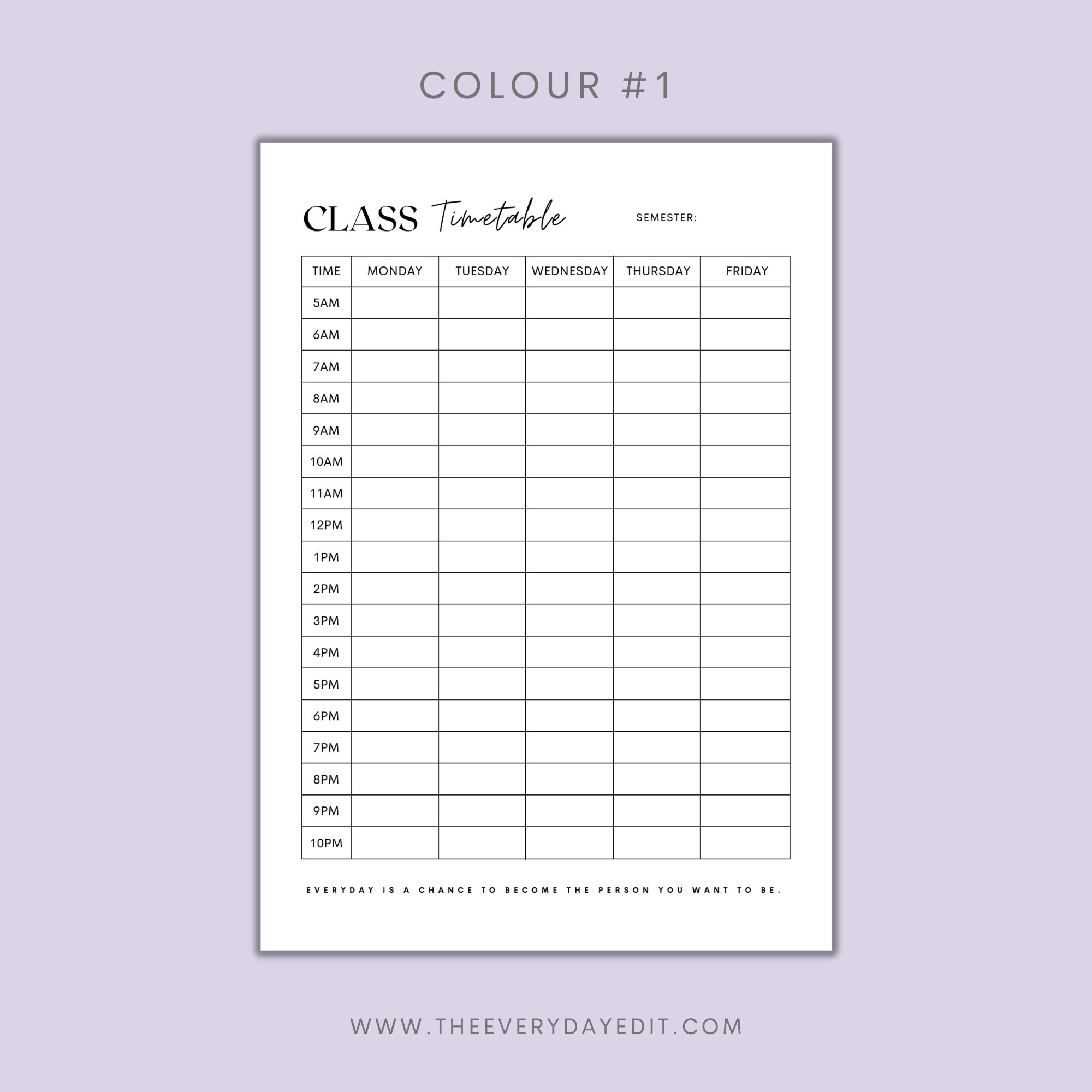 Weekly Class Timetable Printable, Weekly Planner Printable, Class ...