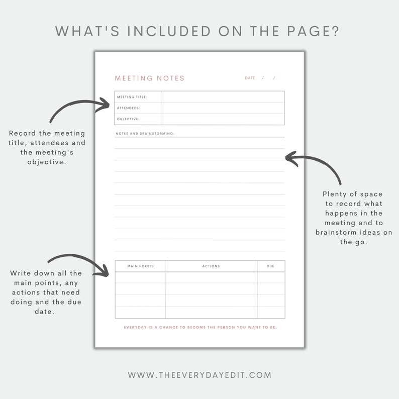 Meeting Notes Printable, Meeting Agenda Organizer, Business Planner ...