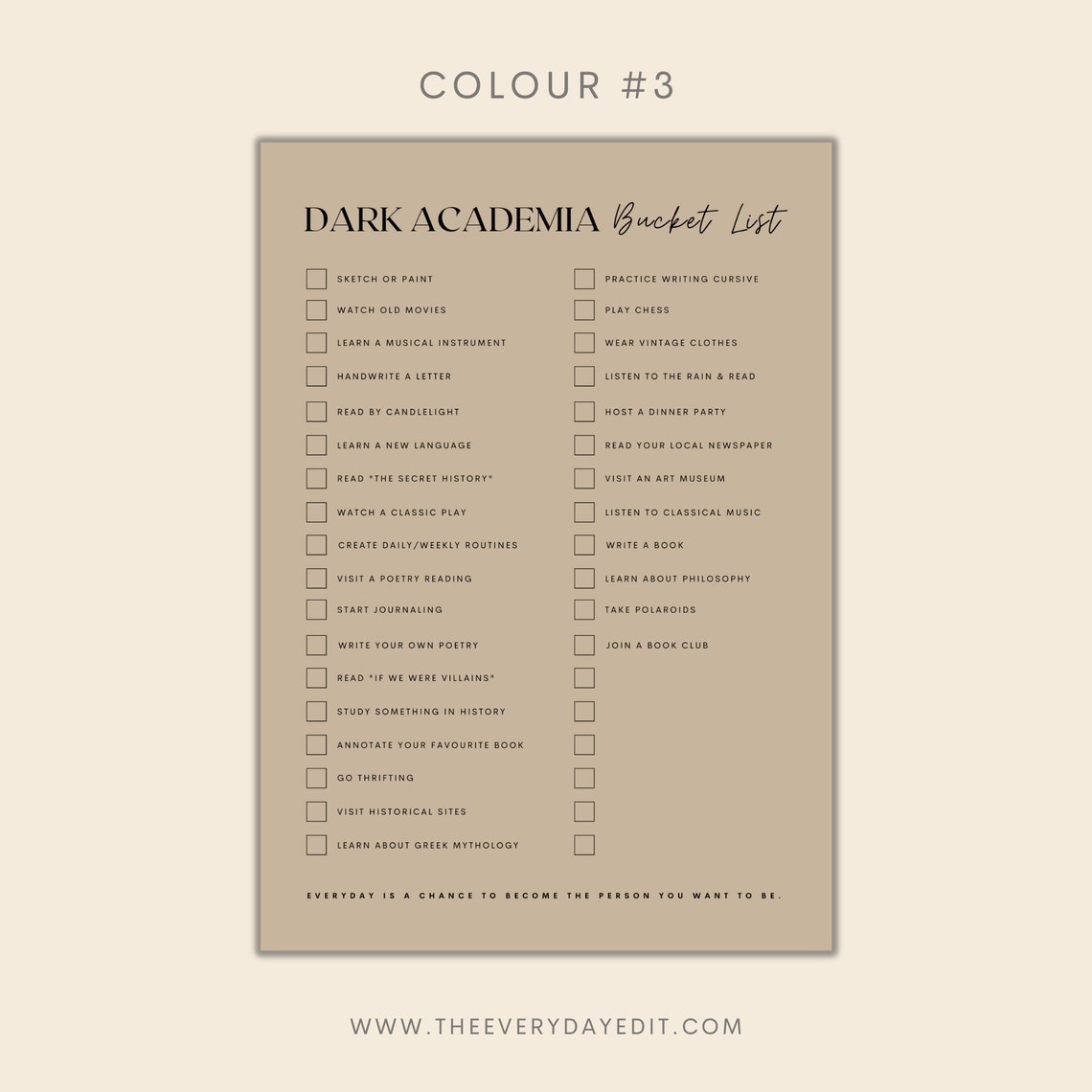 Dark Academia Bucket List Printable, Dark Academia Activities, Dark ...