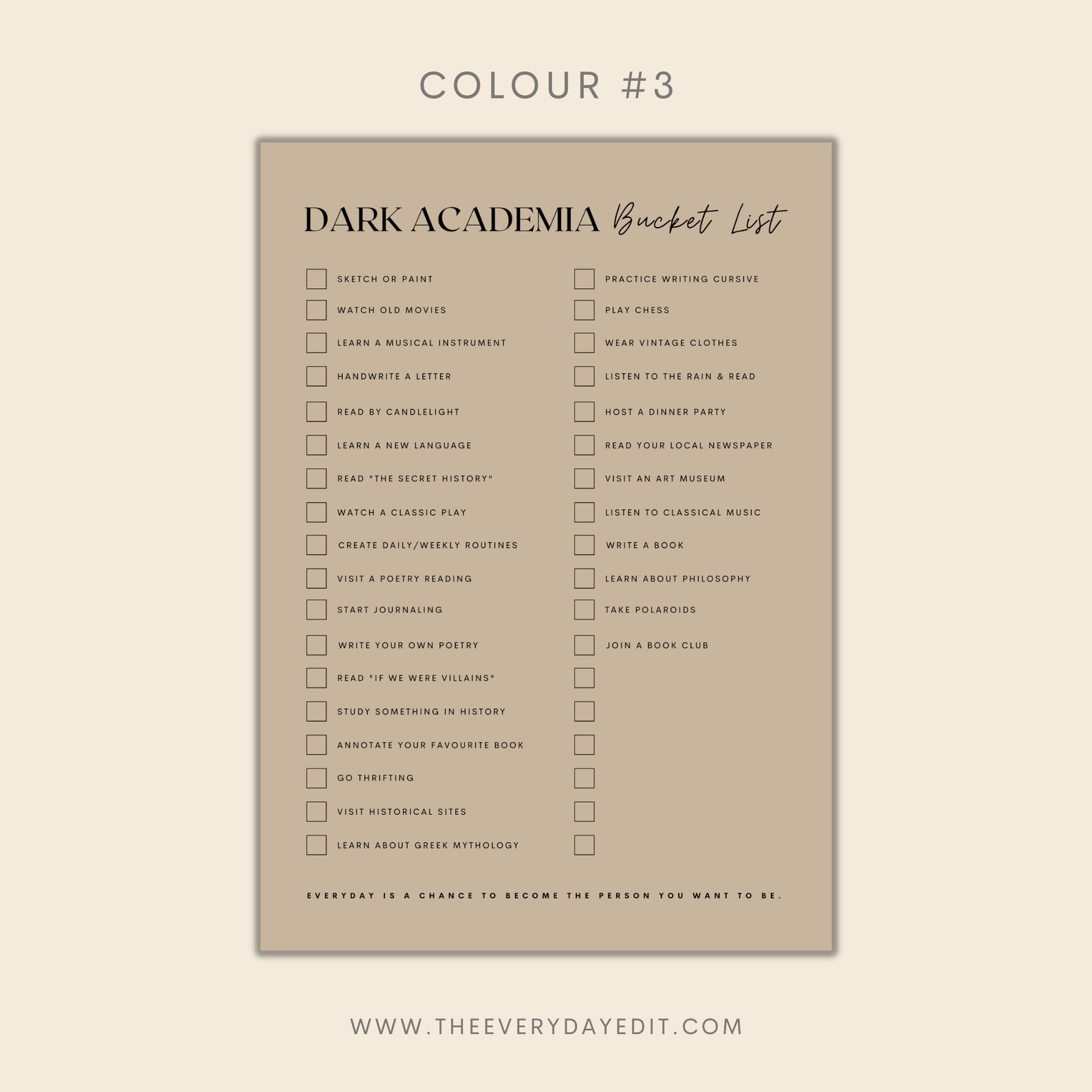 Dark Academia Bucket List Printable, Dark Academia Activities, Dark ...