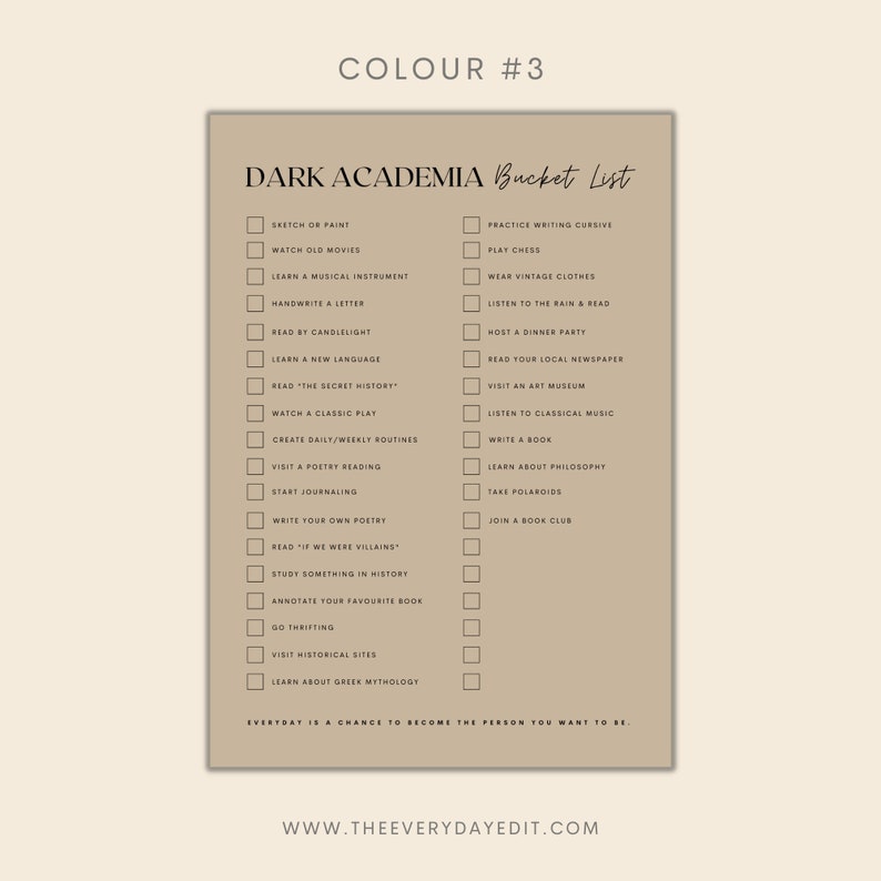 Dark Academia Bucket List Printable, Dark Academia Activities, Dark ...