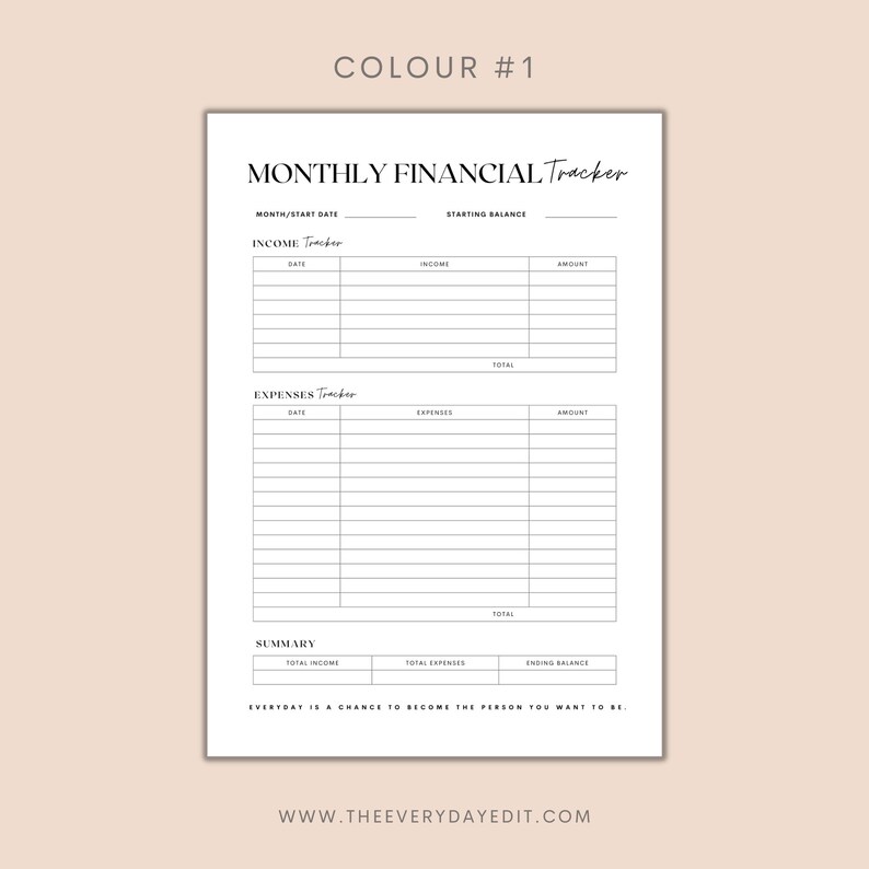 Monthly Financial Tracker Printable, Monthly Expense Tracker, Money ...