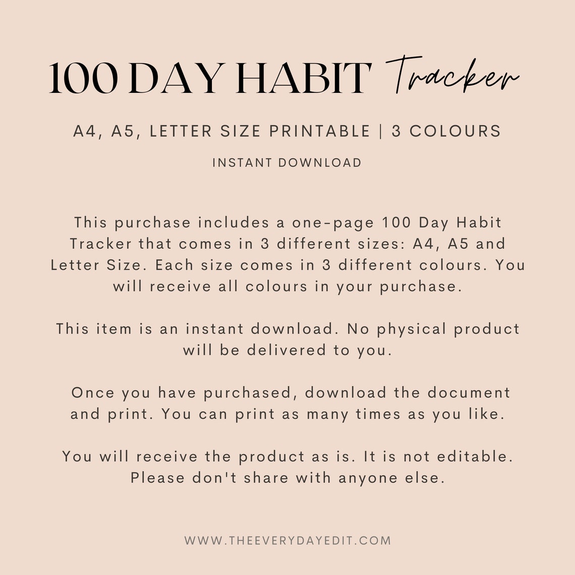 100 Day Habit Tracker Printable Habit Planner Goal Tracker - Etsy