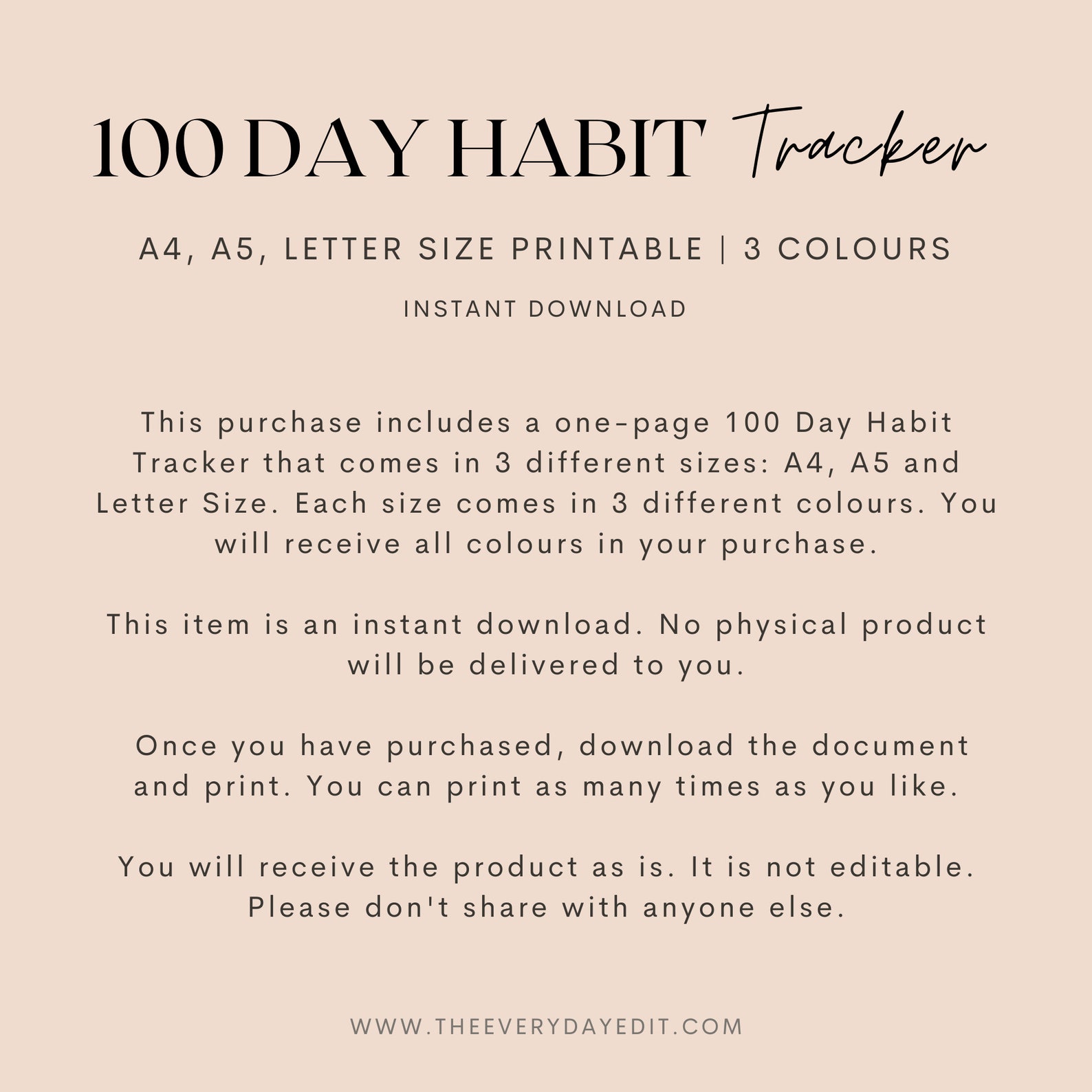 100 Day Habit Tracker Printable, Habit Planner, Goal Tracker, Goal ...