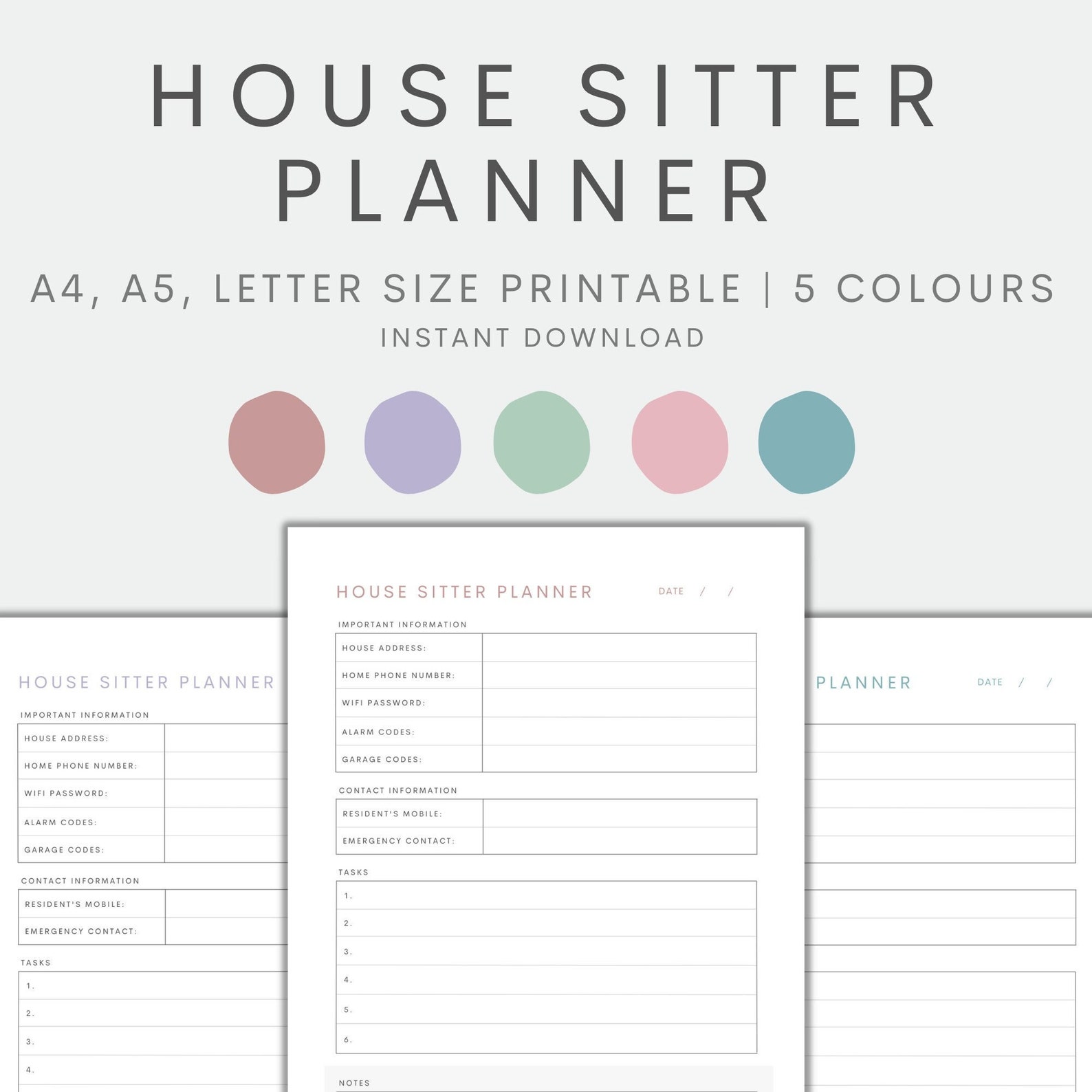 House Sitter Planner Printable, Home Management Planner, Home ...
