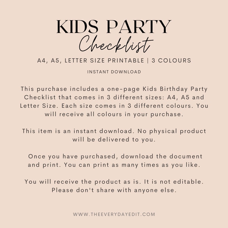 Kids Birthday Party Checklist Printable, Kids Party Planner Printable ...