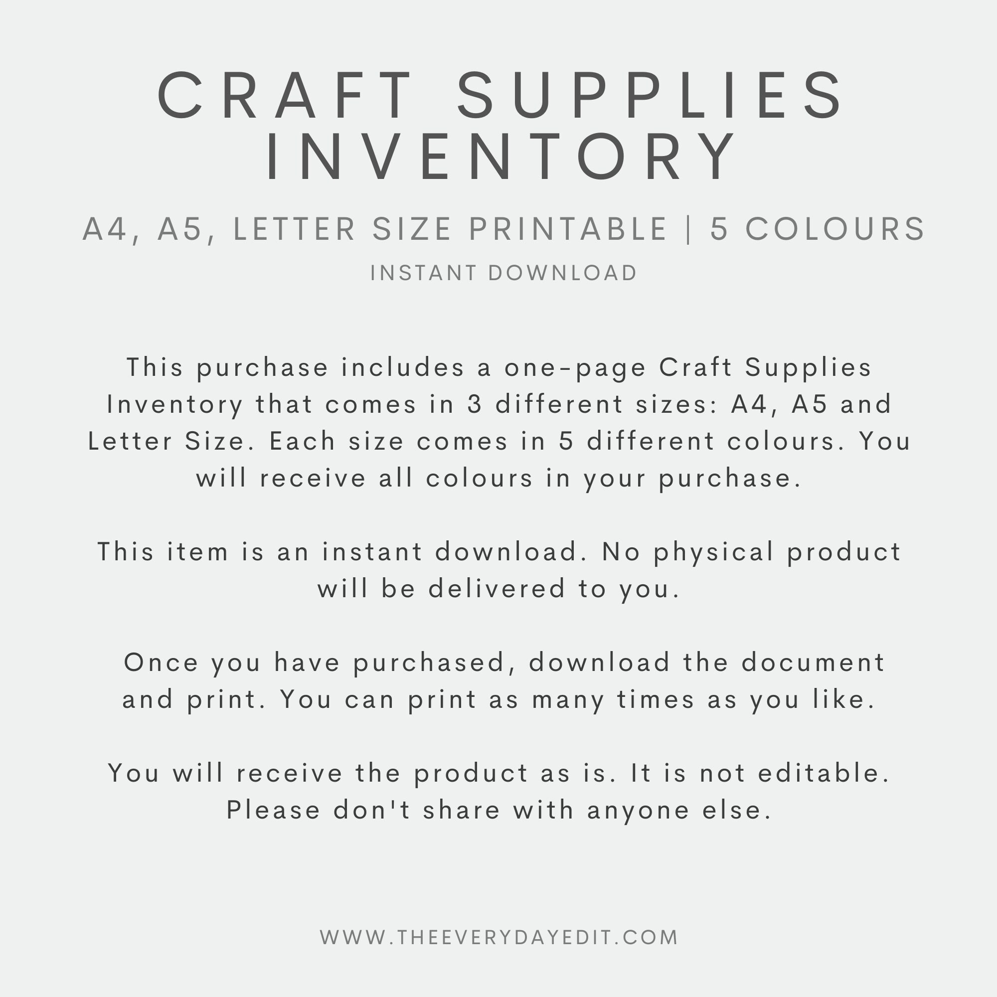 Craft Supplies Inventory Printable Inventory Chart Printable - Etsy