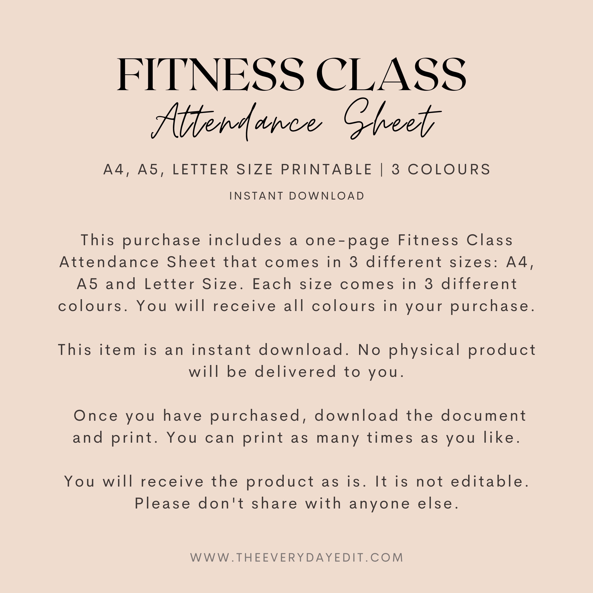 Fitness Class Attendance Sheet Printable, Sign off Sheet, Fitness ...