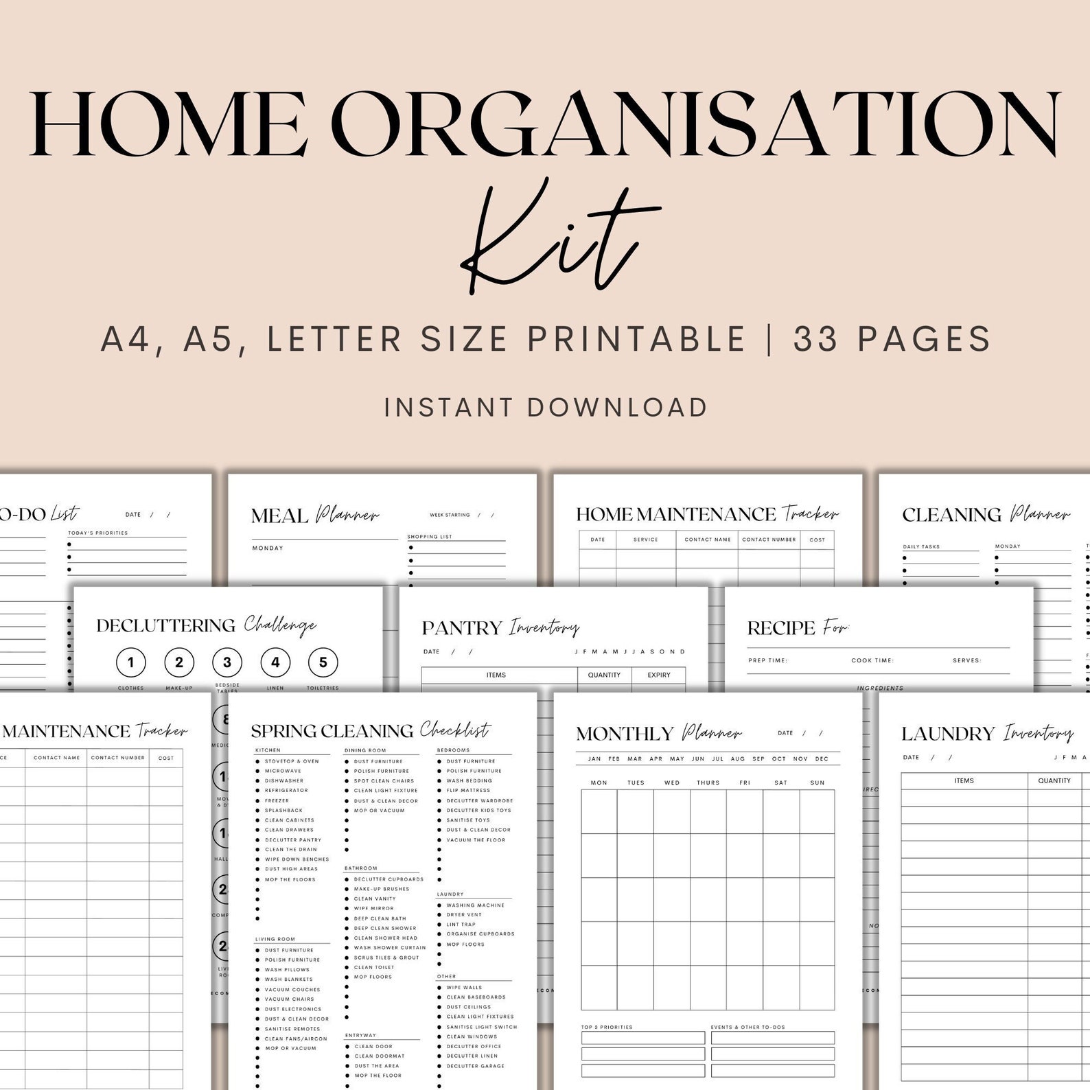 Home Organisation Kit Printable Home Management Planner - Etsy