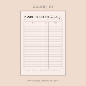 Candle Supplies Inventory Printable, Candle Business Planner Printable ...