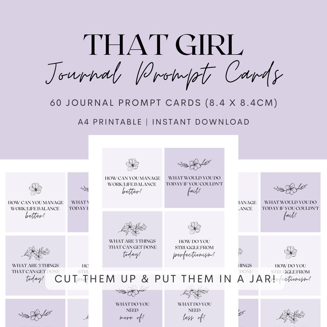 That Girl Journal Prompt Cards, Printable Cards for Jar, Self Discovery ...