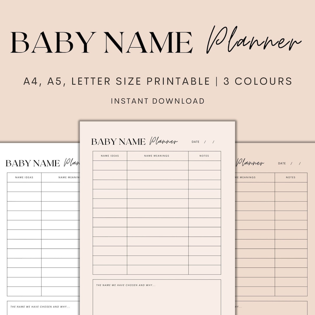 Baby Name Planner Printable, Baby Name Tracker, Baby Name Ideas ...