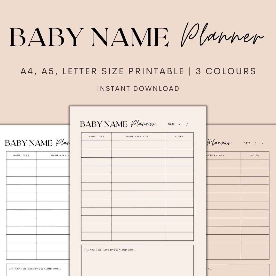 Baby Name Planner Printable, Baby Name Tracker, Baby Name Ideas ...