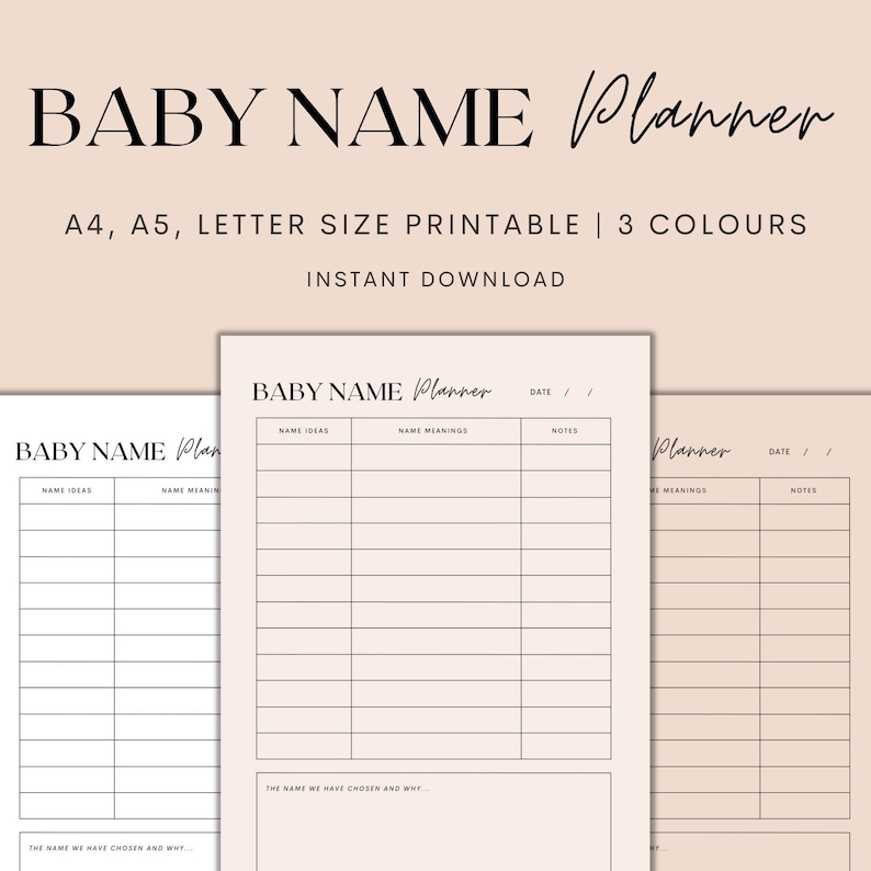 Baby Name Planner Printable, Baby Name Tracker, Baby Name Ideas ...