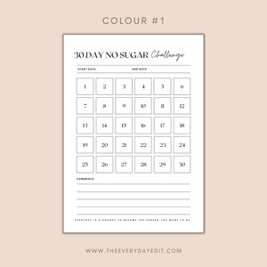 30 Day No Sugar Challenge Printable, 30 Day Challenge, No Sugar Tracker ...