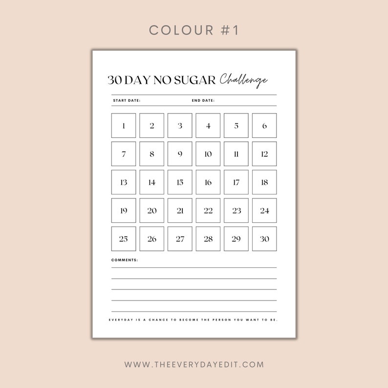 30 Day No Sugar Challenge Printable, 30 Day Challenge, No Sugar Tracker ...