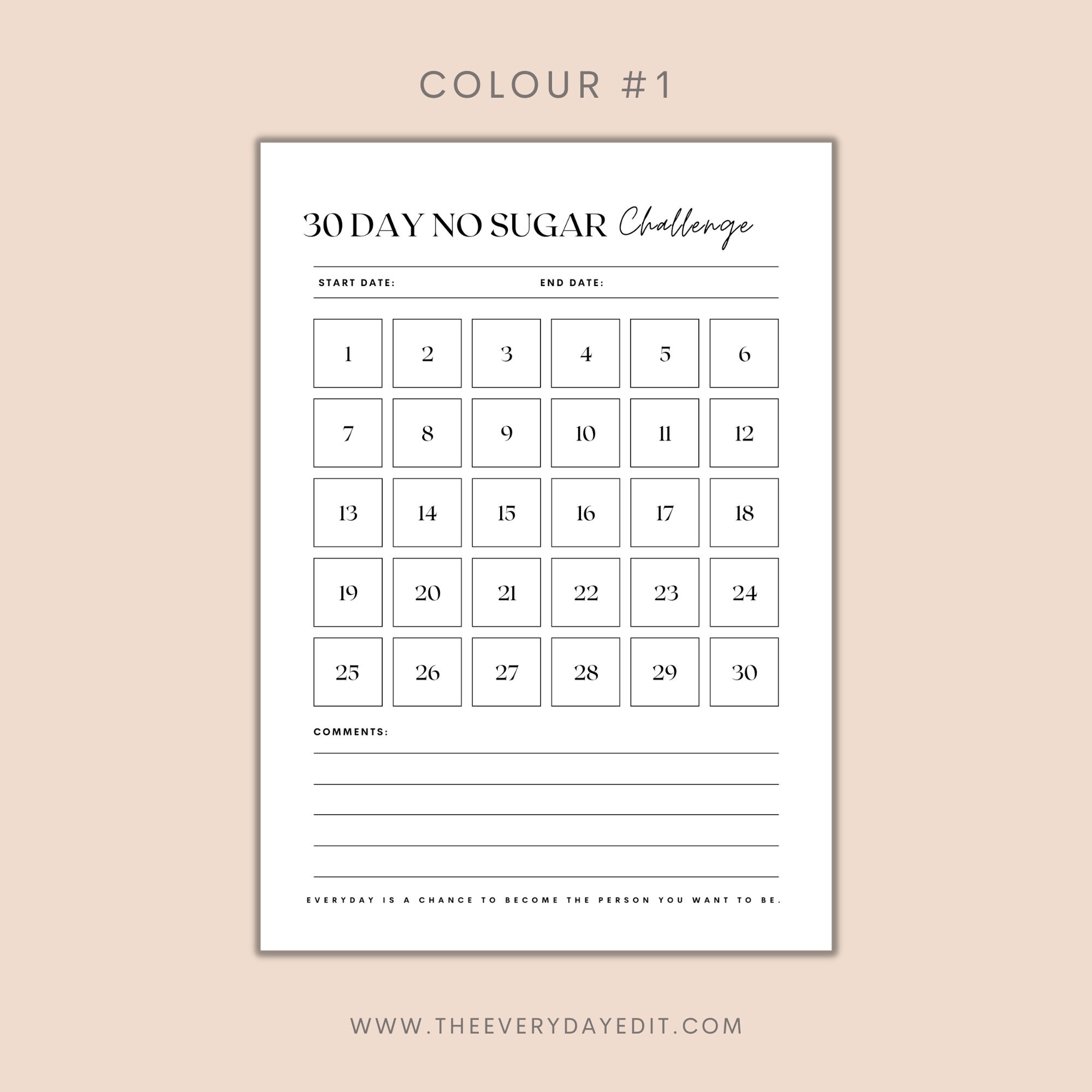 30 Day No Sugar Challenge Printable, 30 Day Challenge, No Sugar Tracker ...