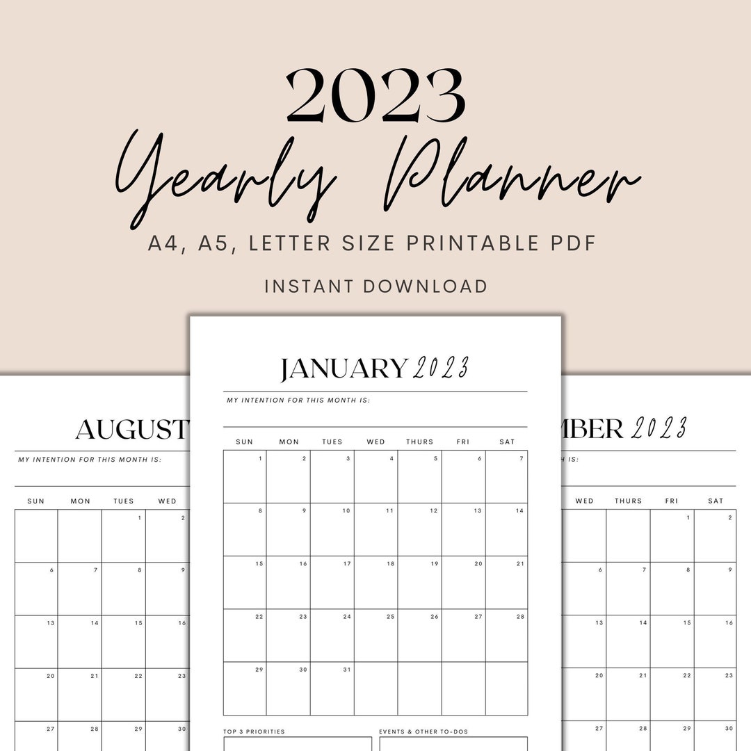 Minimalist 2023 Yearly Planner Printable Yearly Calendar - Etsy Australia