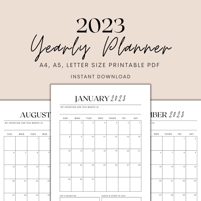 Minimalist 2023 Yearly Planner Printable Yearly Calendar - Etsy Australia