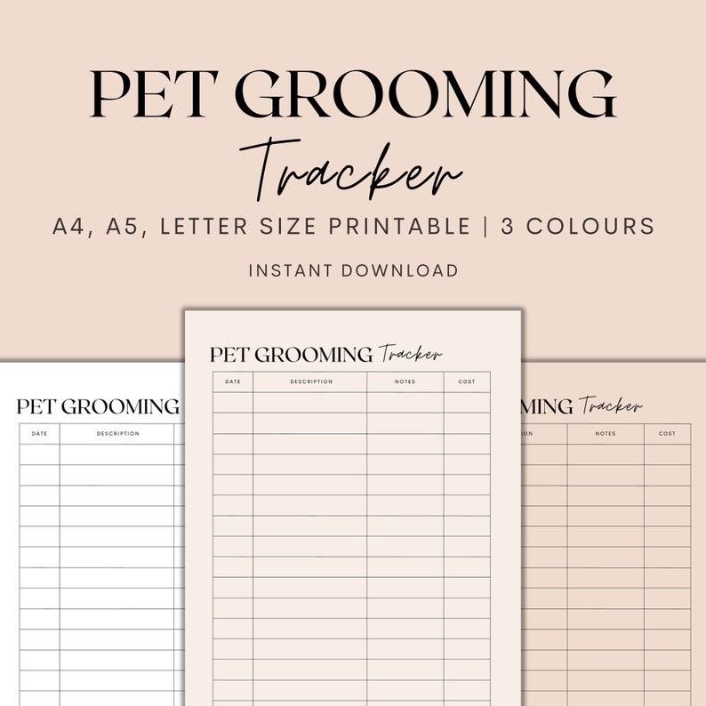 Pet Grooming Tracker Printable, Dog Grooming Log Printable, Cat ...