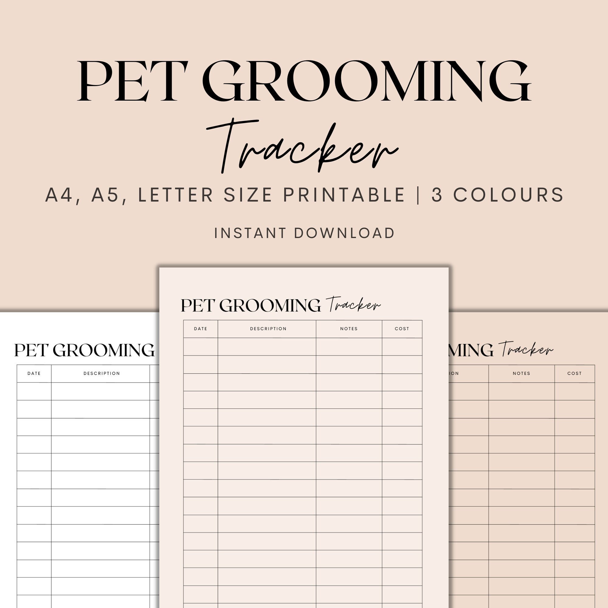 Pet Grooming Tracker Printable, Dog Grooming Log Printable, Cat ...