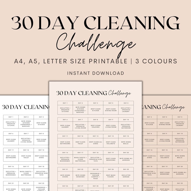 30 Day Cleaning Challenge Printable, Cleaning Planner, Cleaning ...