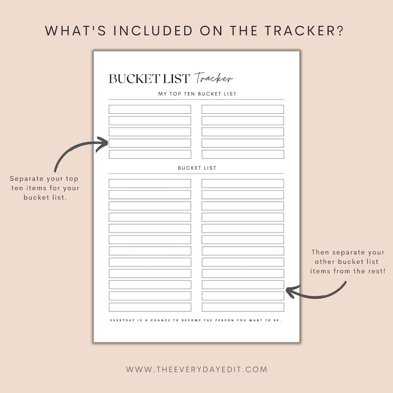 Bucket List Tracker Printable, to Do List Printable, Bucket List ...
