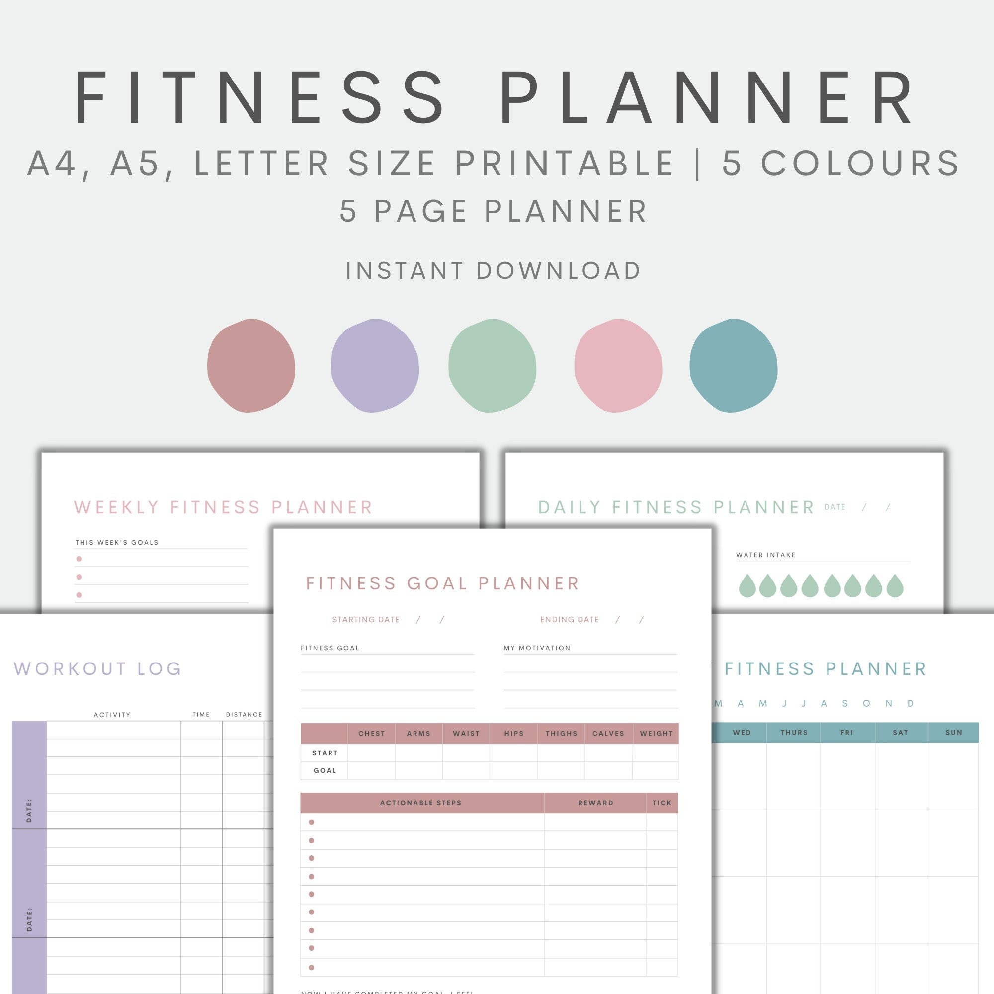 Fitness Planner Printable, Fitness Tracker Printable, Workout Log ...