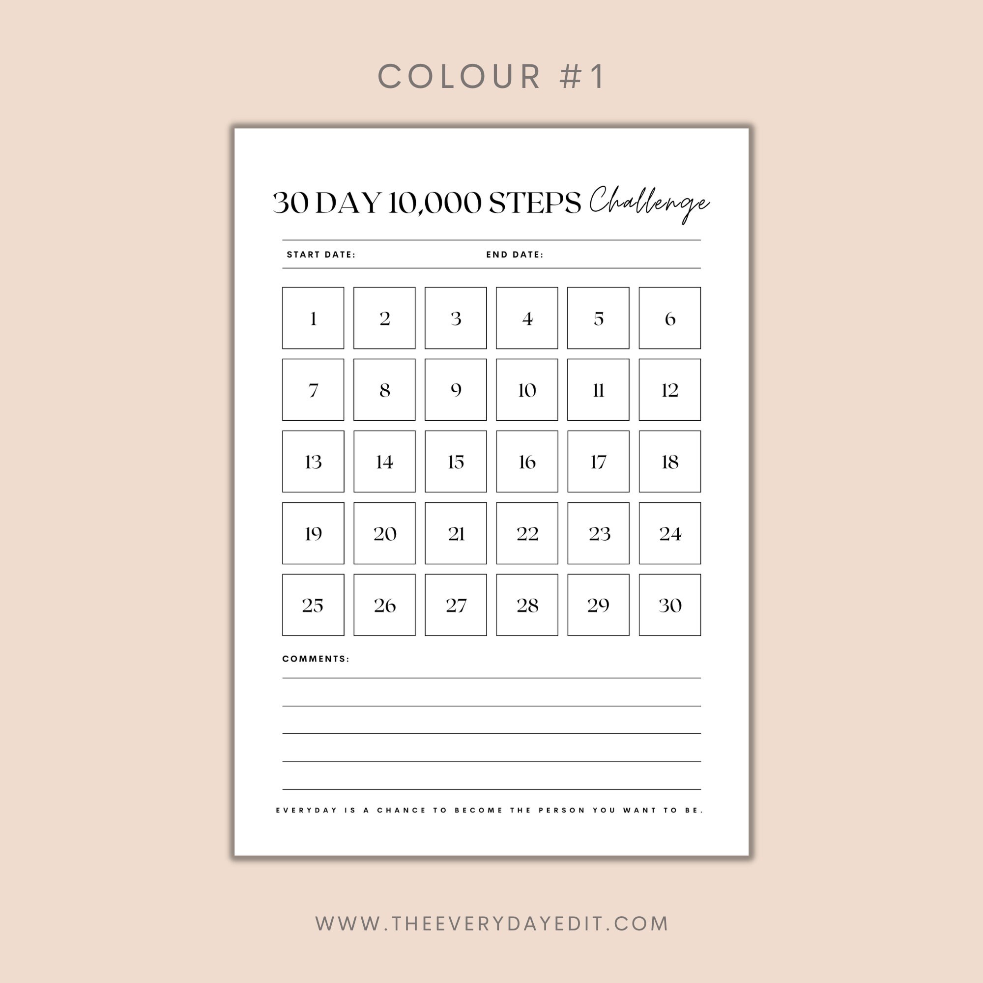 30 Day 10000 Steps Challenge Printable, 30 Day Challenge, Steps Tracker ...