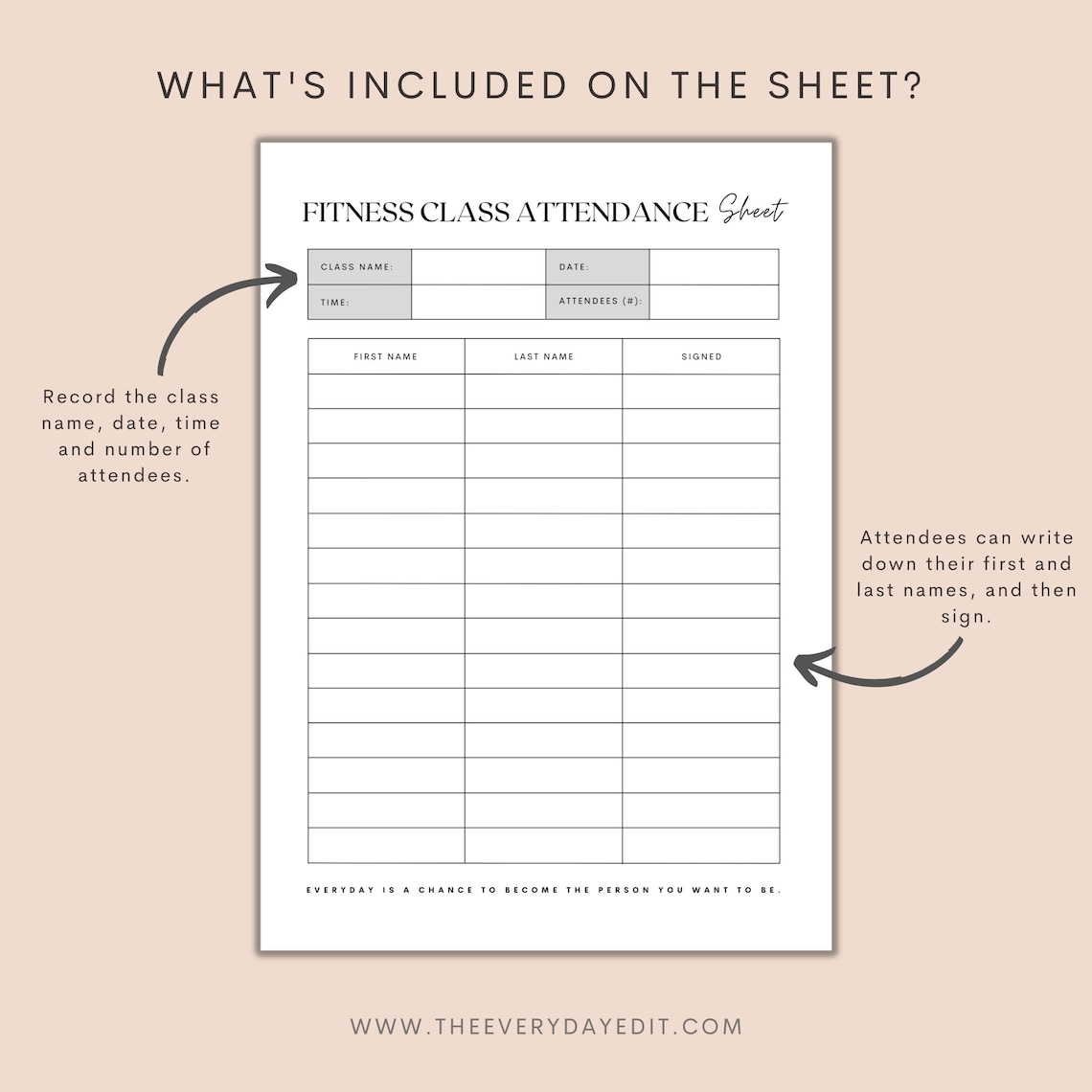 Fitness Class Attendance Sheet Printable, Sign off Sheet, Fitness ...