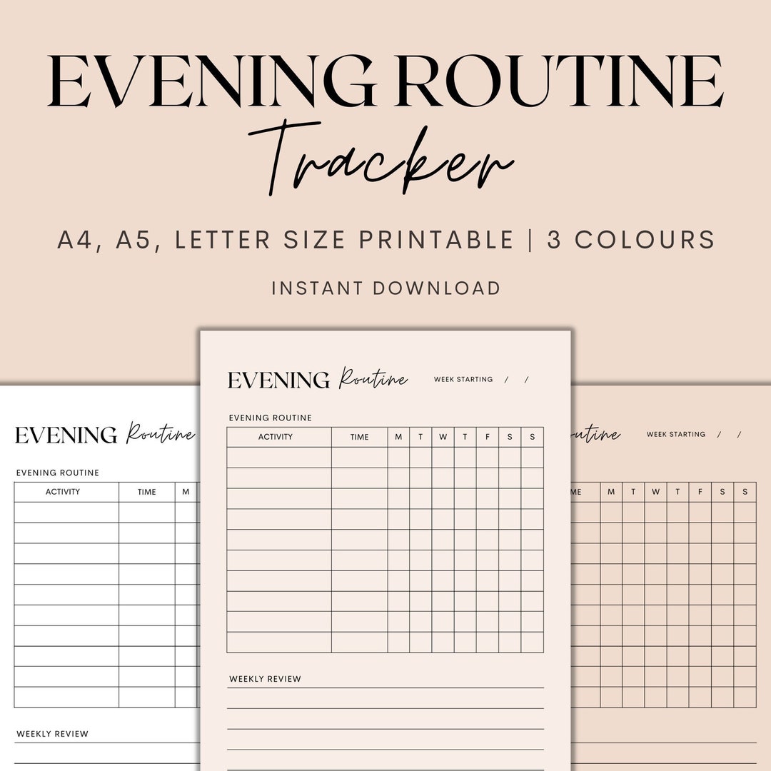 Evening Routine Tracker Printable, Evening Routine Planner Printable ...